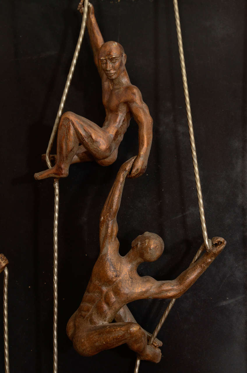 Mid Century Wall Sculpture of Figures Climbing Ropes at 1stDibs