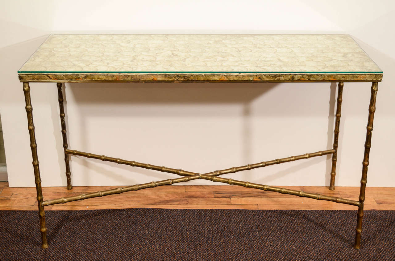 Maison Baguès Style Console Table with Capiz Shell Top on Brass Faux ...