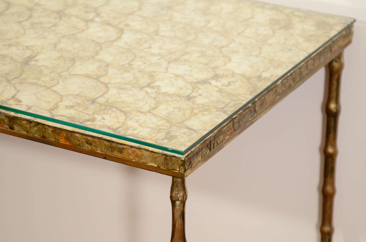 Maison Baguès Style Console Table with Capiz Shell Top on Brass Faux ...