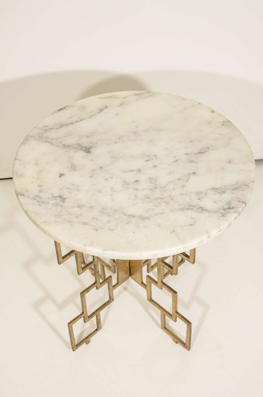 Mid Century Geometric Brass and Marble Side Table at 1stDibs
