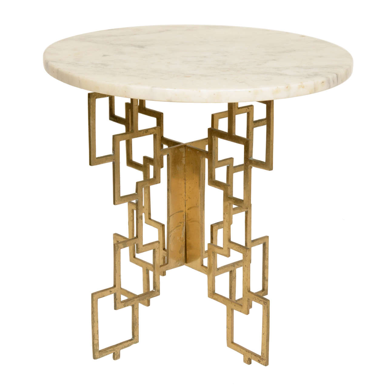 Mid Century Geometric Brass and Marble Side Table at 1stDibs