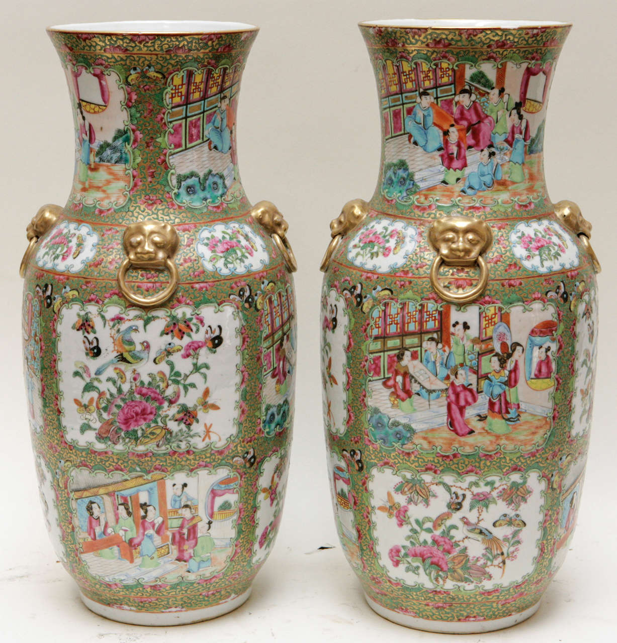 Pair Of 19th C. Rose Medallion Vases at 1stDibs