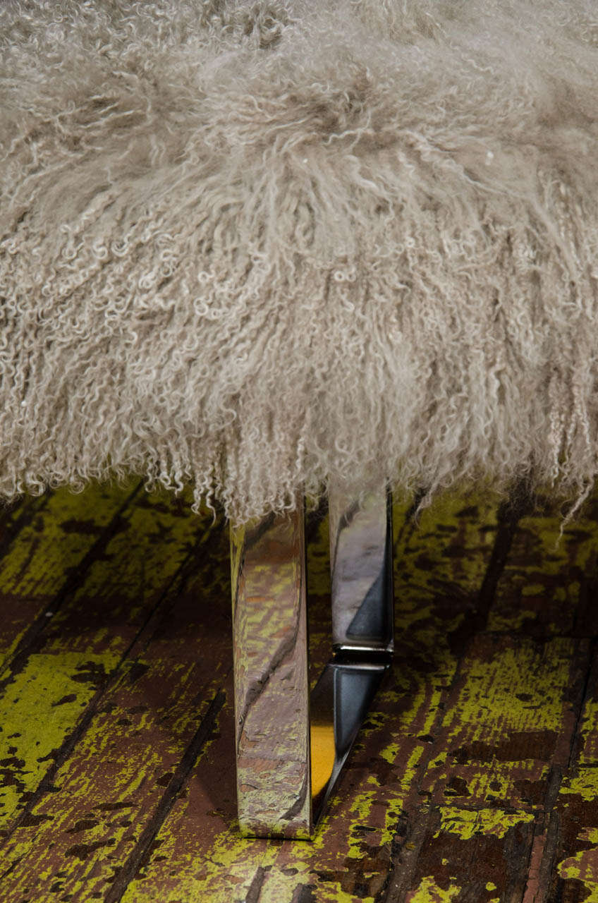 Tibetan Lambswool Bench with Chrome Legs For Sale at 1stDibs