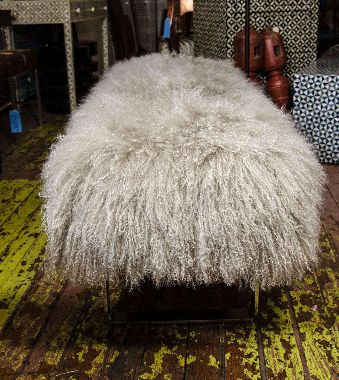 Tibetan Lambswool Bench with Chrome Legs For Sale at 1stDibs