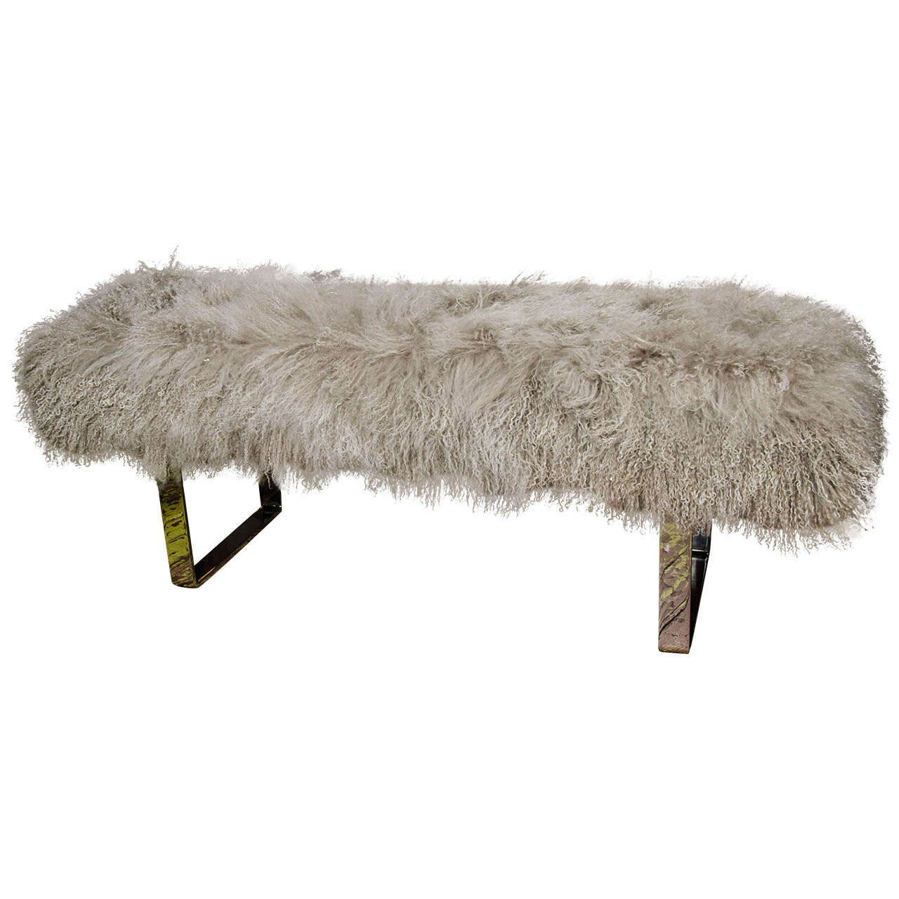 Tibetan Lambswool Bench with Chrome Legs For Sale at 1stDibs