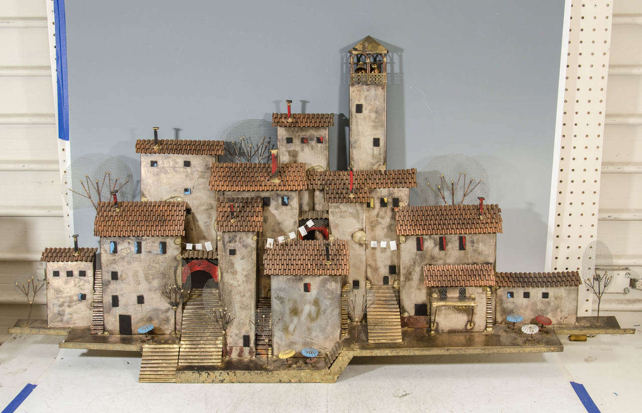 Amazing Colorful Wall-Mounted Mediterranean Village Sculpture by Curtis ...