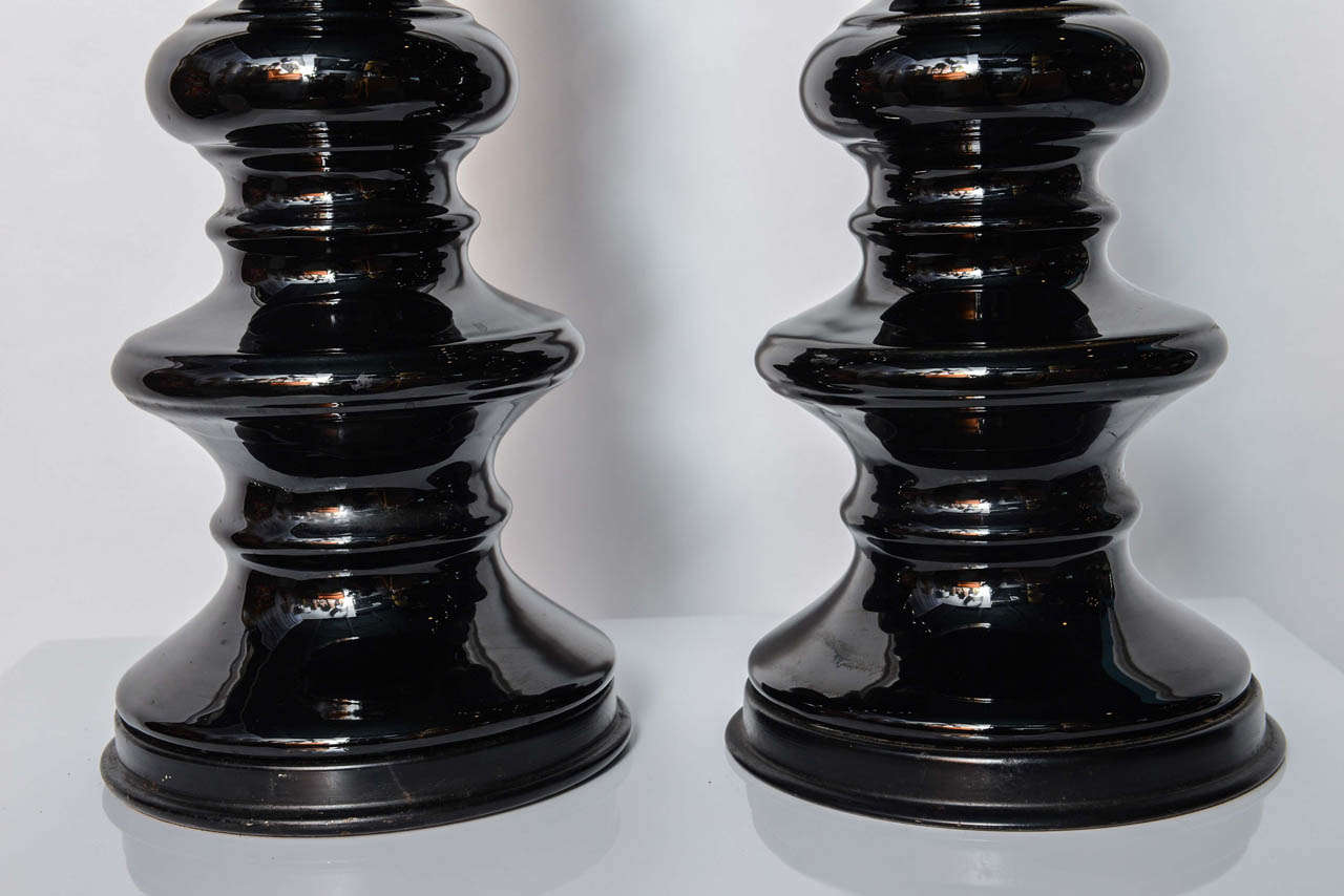 Fabulous Pair of Tall Black Hollywood Regency Style Table Lamps For ...