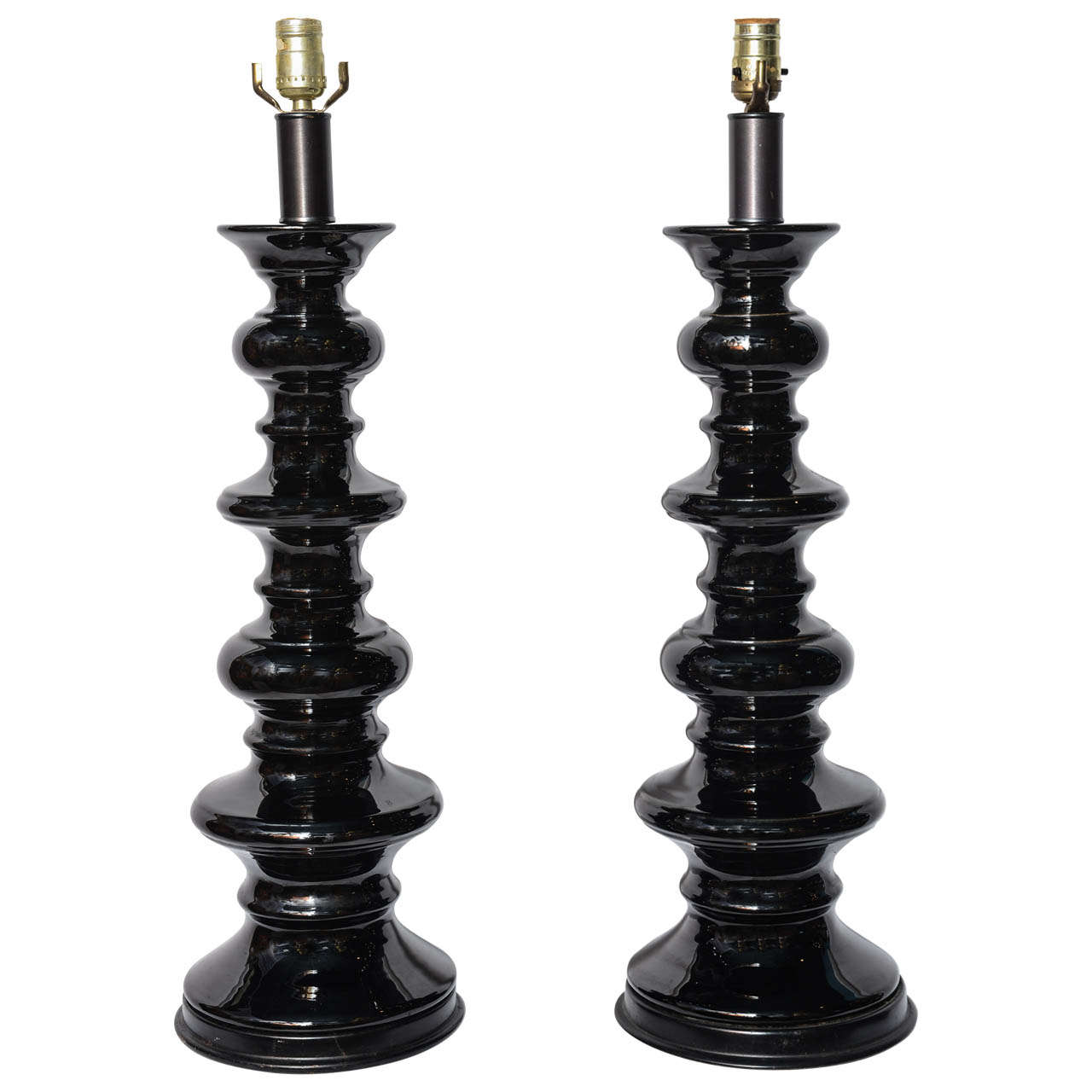 Fabulous Pair of Tall Black Hollywood Regency Style Table Lamps For ...