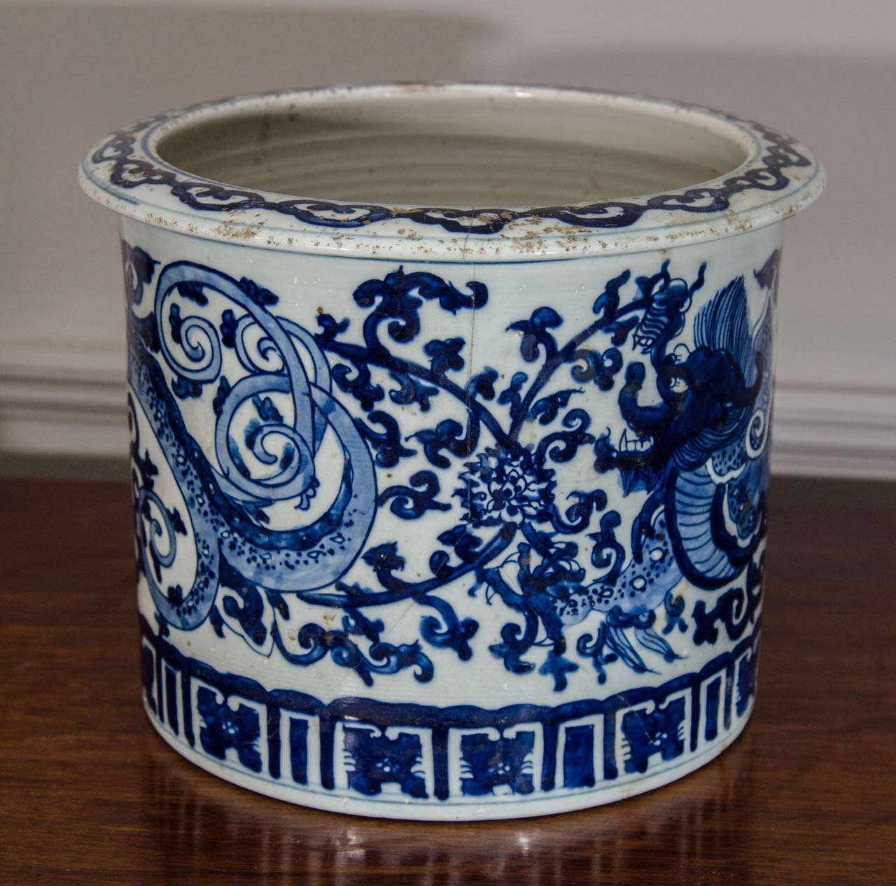 Blue and White Chinese Cachepot at 1stDibs