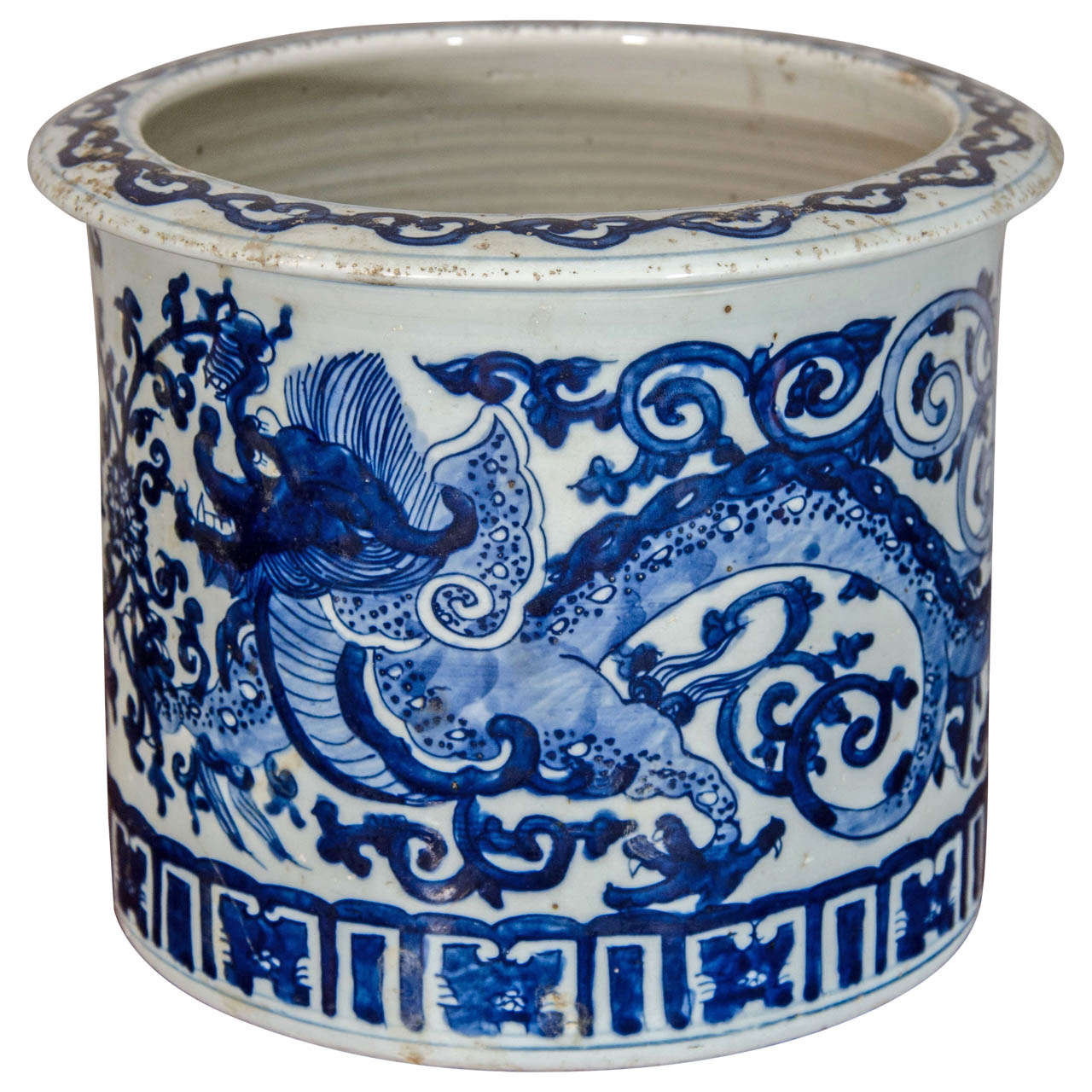 Blue and White Chinese Cachepot at 1stDibs