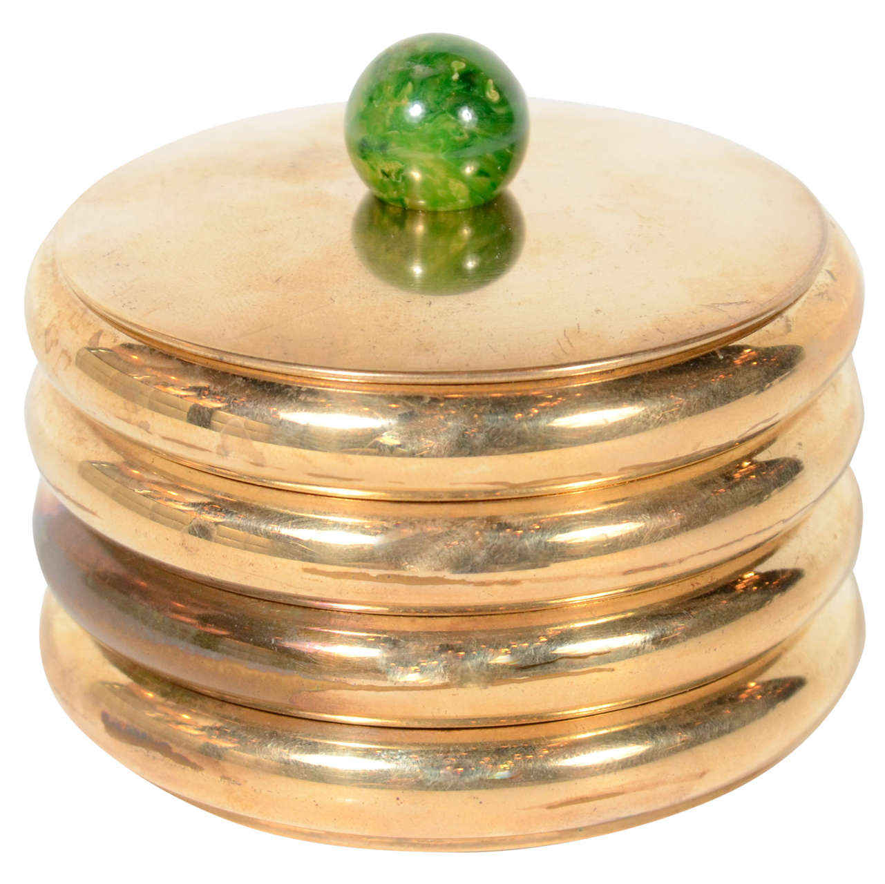 Art Deco Lidded Stacked Coaster Set in Copper and Bakelite at 1stDibs