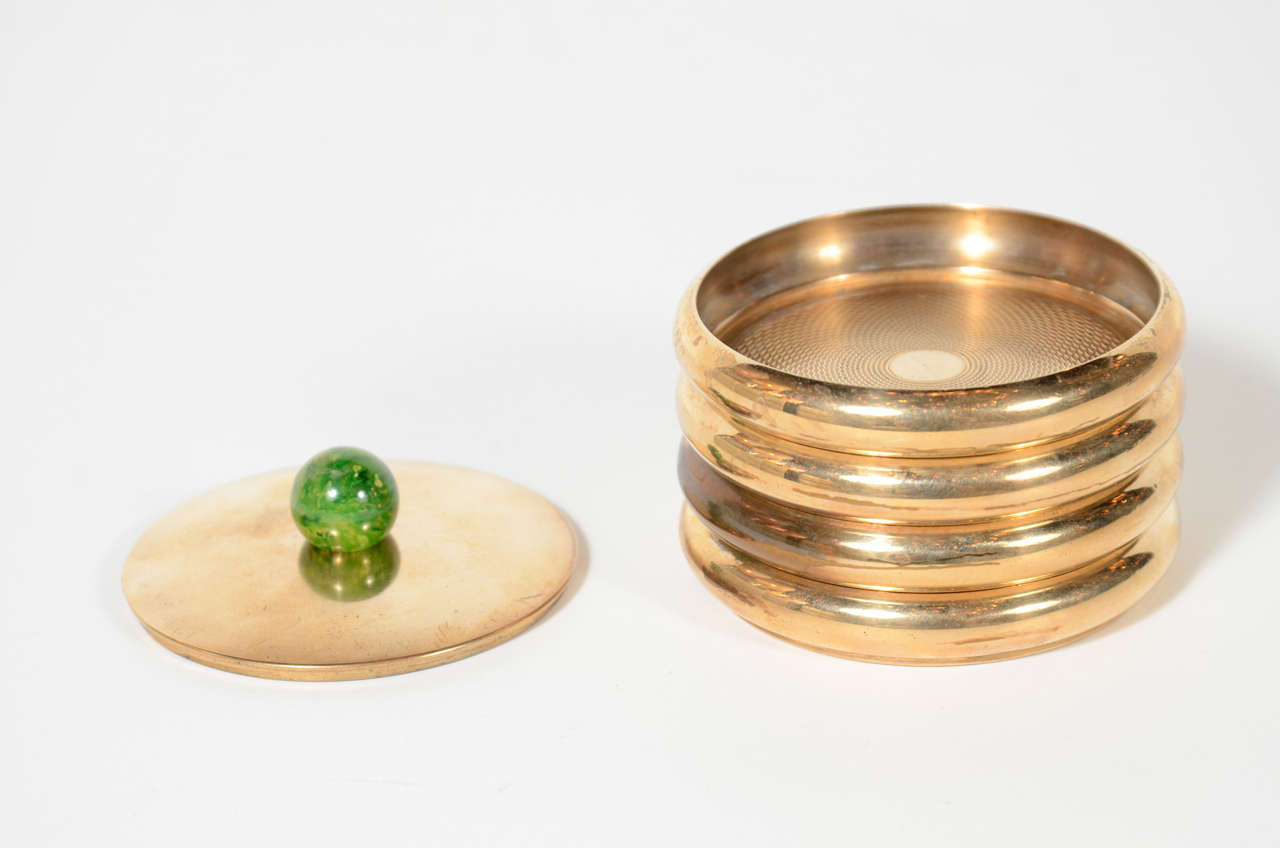Art Deco Lidded Stacked Coaster Set in Copper and Bakelite at 1stDibs