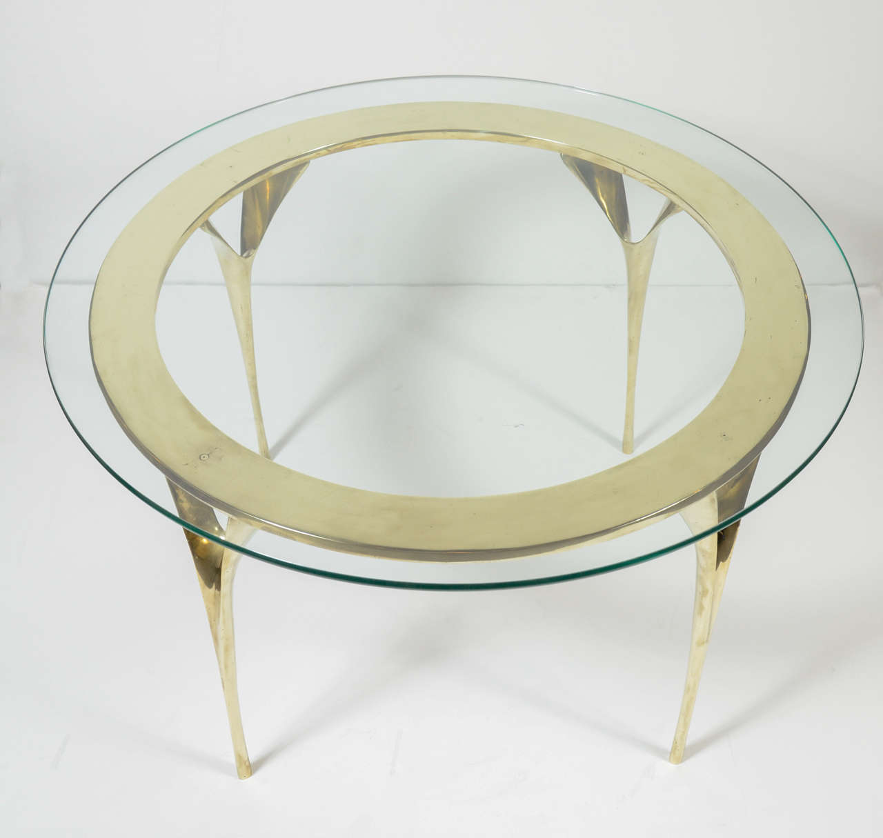 Modernist Sculptural Brass Stiletto Leg Cocktail Table at 1stDibs