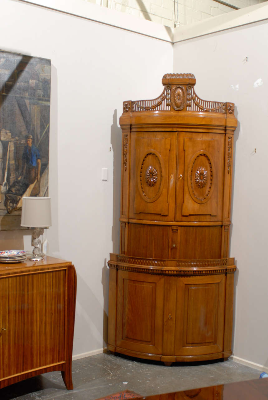 Russian Empire Oak 19th Century Convex Corner Cabinet with Carved ...