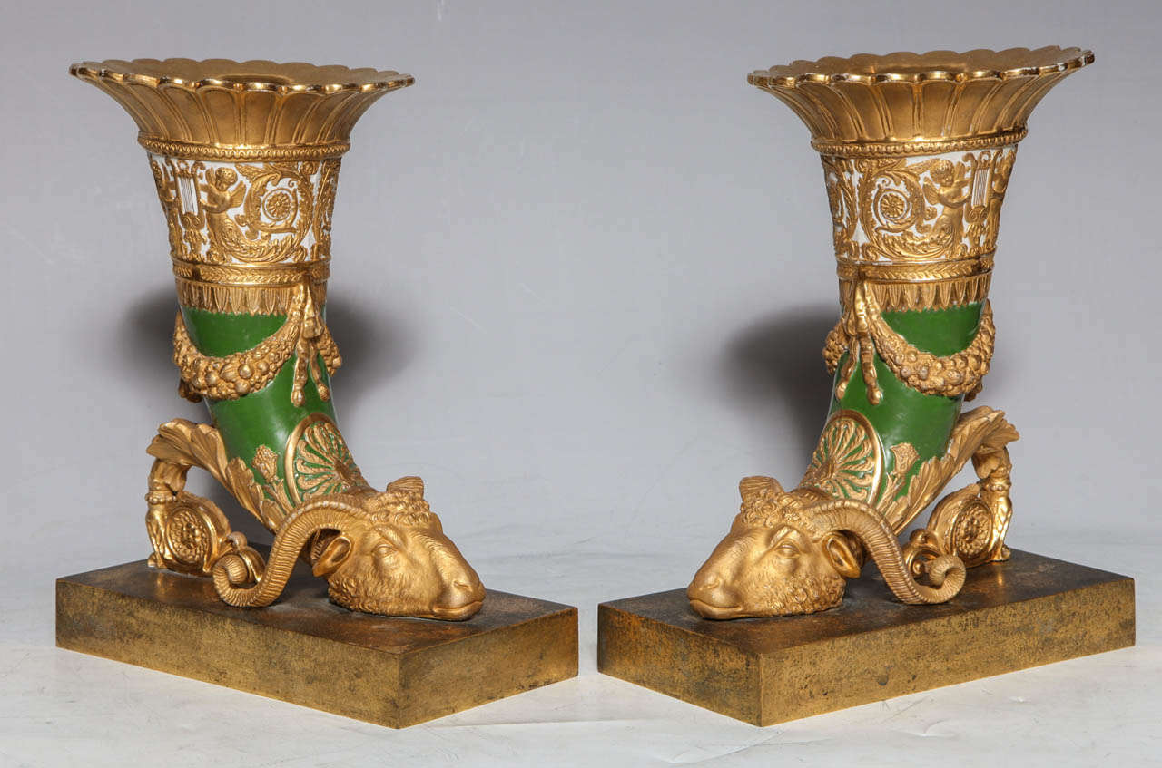 Pair of Elaborate Neoclassical Period "Ryhton' Form Cornucopia ...