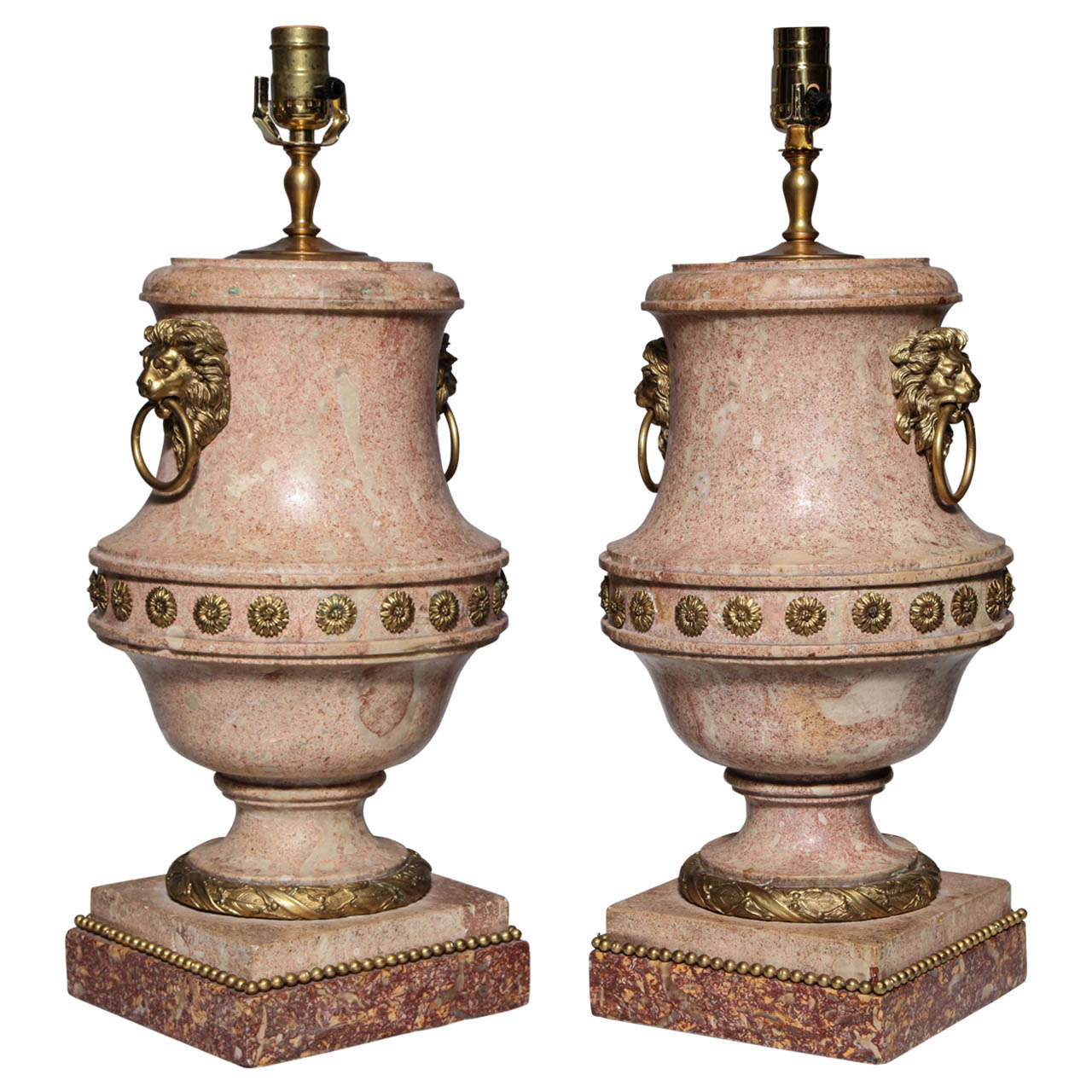 Pair of Fine Quality Italian Scagliola Urns with Ormolu Mounts as Lamps ...