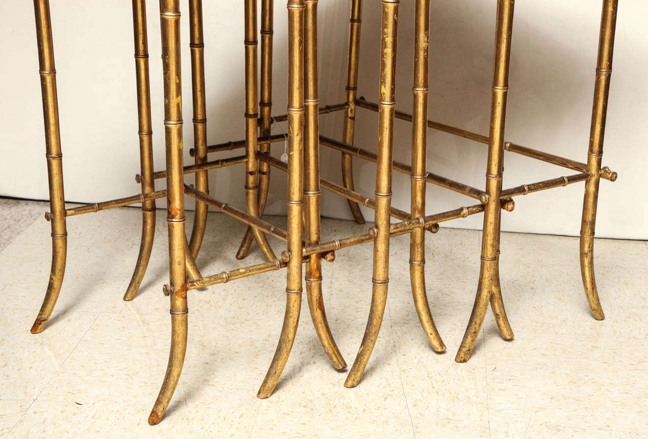 Chinoiserie Set of Four Japanned Lacquer Top Nesting Tables with Bamboo ...