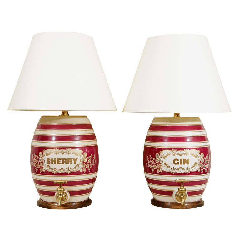 Large Pair Ceramic "Gin" and "Sherry" Spirit Barrel Lamps, 19th C. at ...