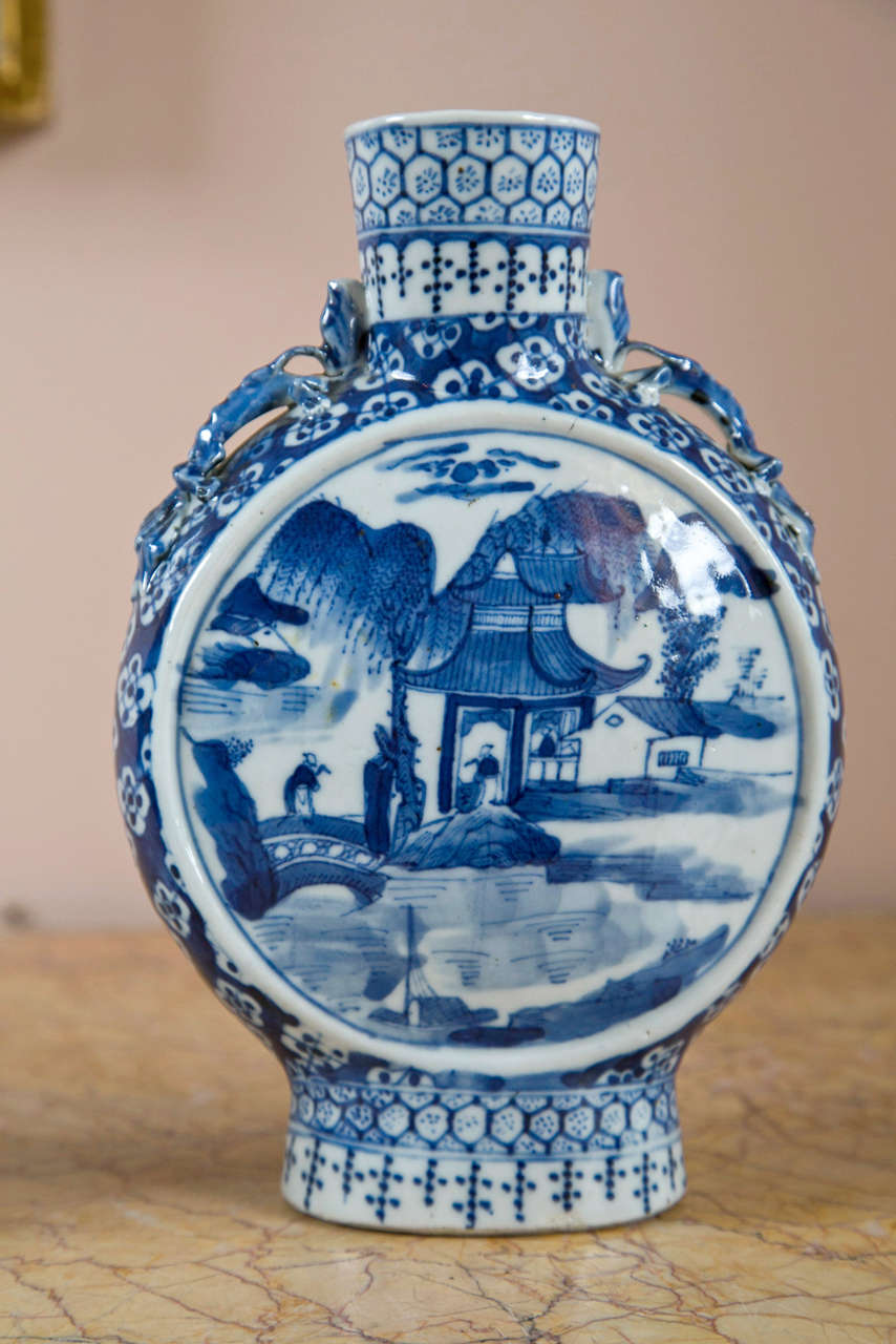 Pair of Blue and White Chinese Porcelain Moon Flasks at 1stDibs