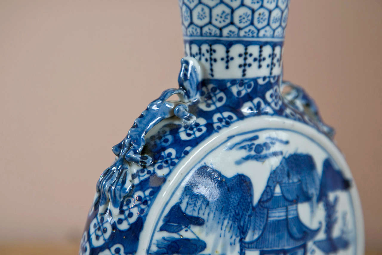 Pair of Blue and White Chinese Porcelain Moon Flasks at 1stDibs