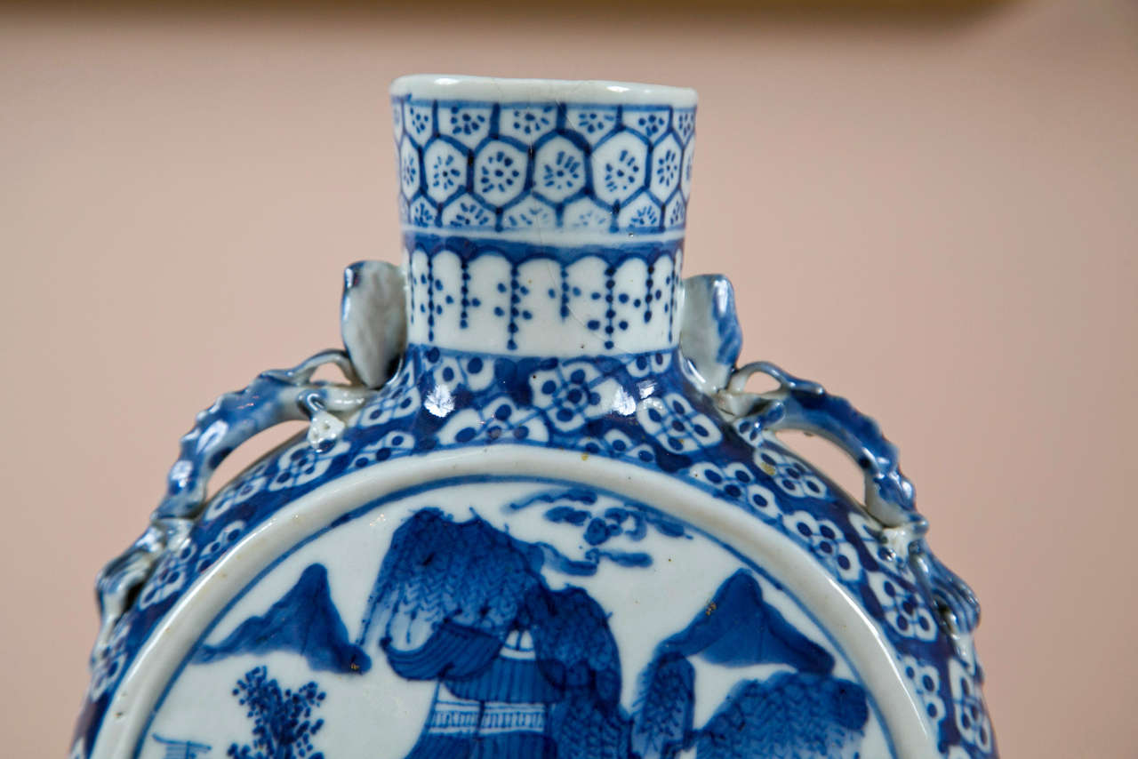 Pair of Blue and White Chinese Porcelain Moon Flasks at 1stDibs