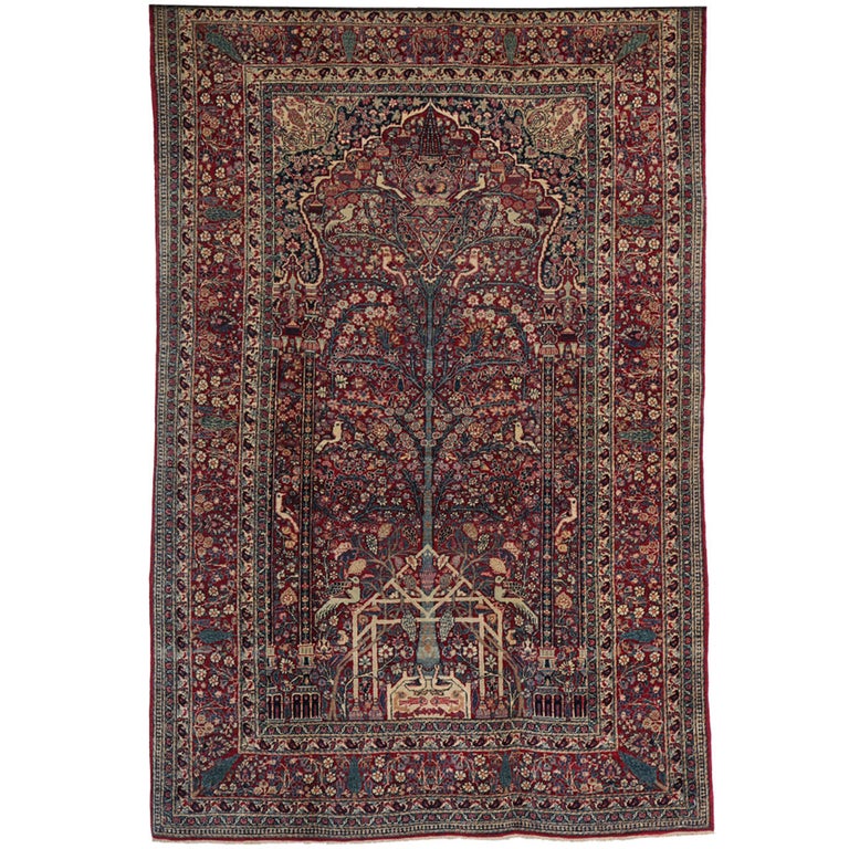 Antique 1900s Persian Tehran Rug with Tree of Life Design, 4x6 For Sale ...