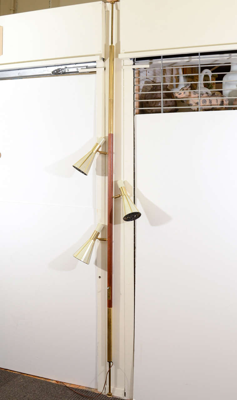 Mid Century Three-light Wood And Brass Tension Lamp By Stiffel at ...