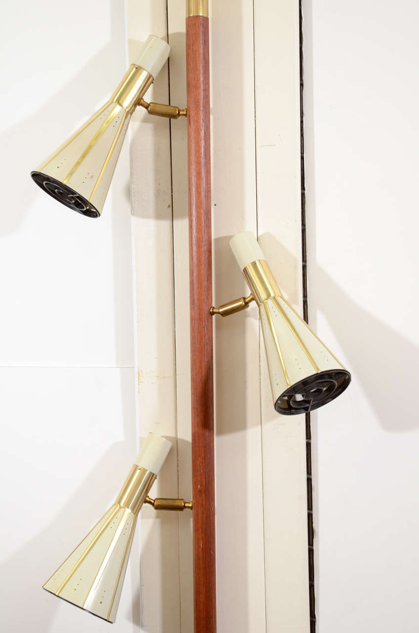 Mid Century Three-light Wood And Brass Tension Lamp By Stiffel at ...