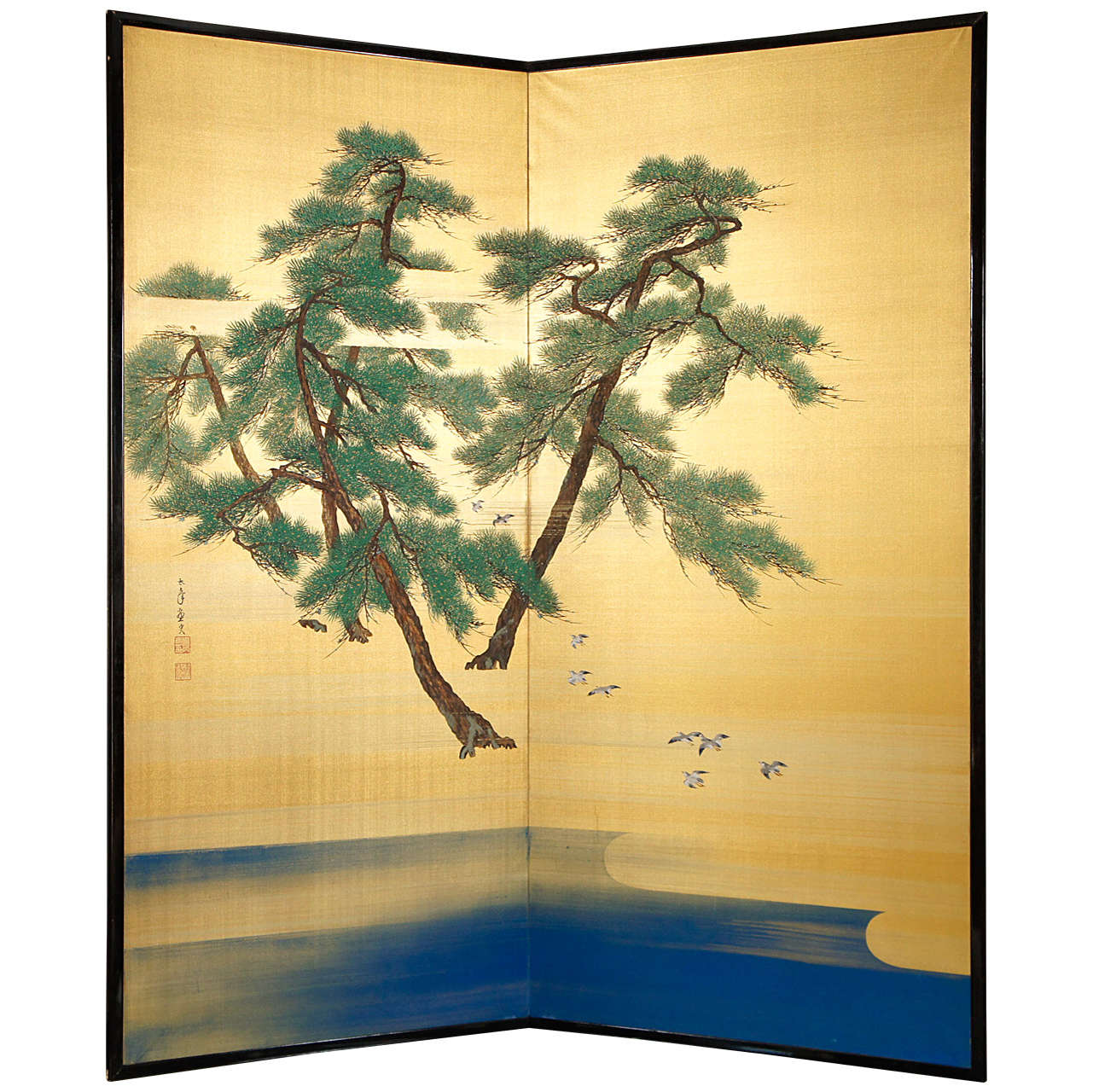 Japanese Two Panel Screen For Sale at 1stDibs