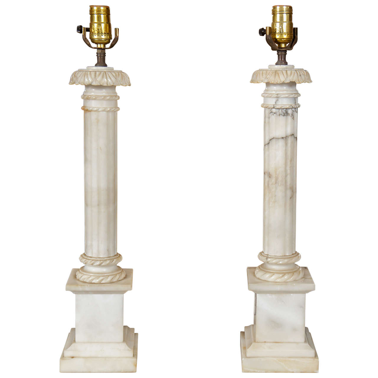 Pair Of Alabaster Fluted Column Lamps at 1stDibs