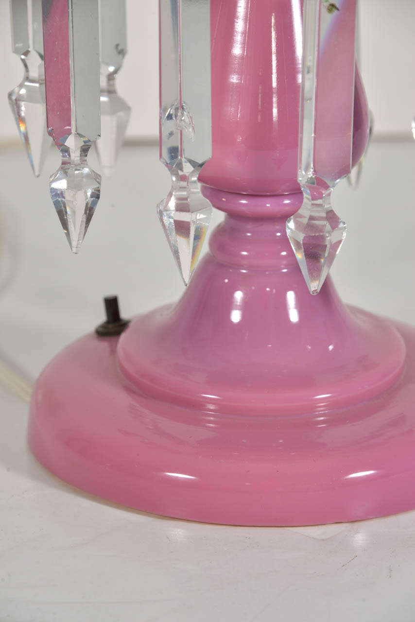 Pair of Antique Victorian 1800s Bohemian Pink Overlay Glass Lusters For ...