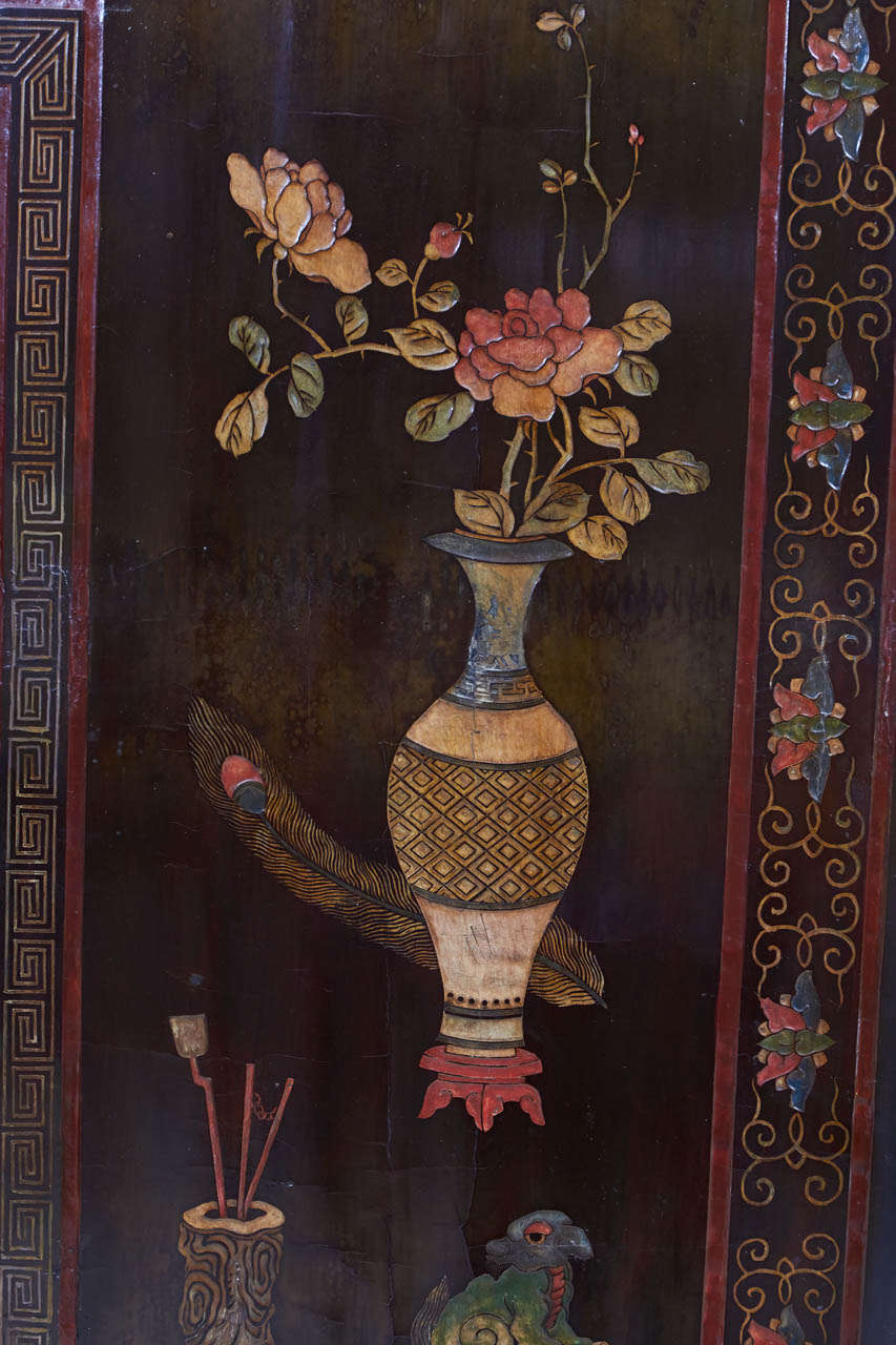 Chinese Black and Polychrome Coromandel Lacquer 8 Panel Screen at 1stDibs