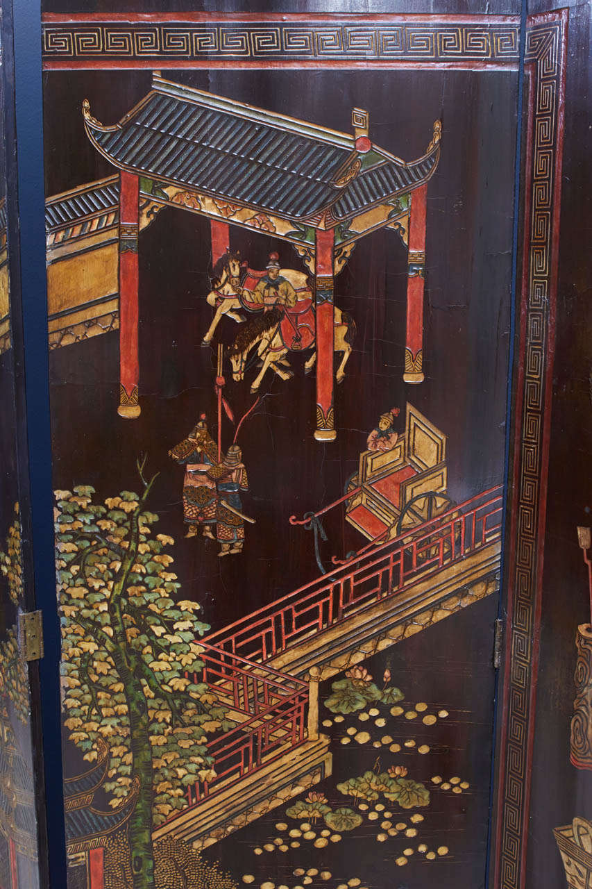 Chinese Black and Polychrome Coromandel Lacquer 8 Panel Screen at 1stDibs