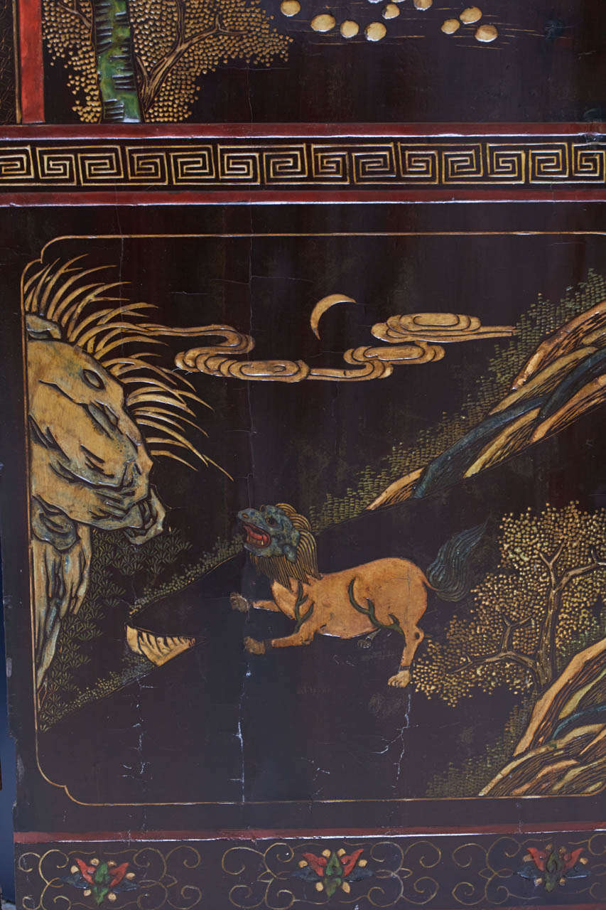 Chinese Black and Polychrome Coromandel Lacquer 8 Panel Screen at 1stDibs