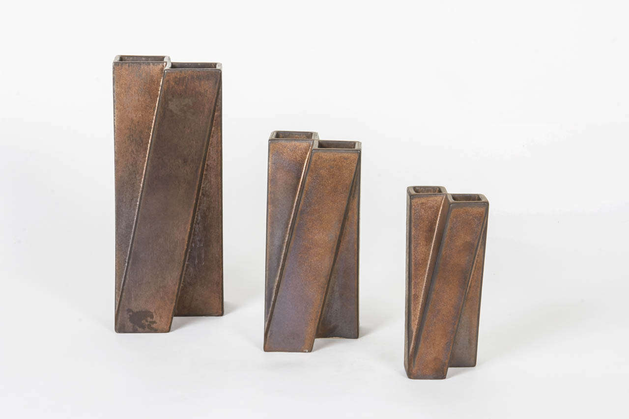 Jan Van Der Vaart, Dutch Avant-Garde Pottery Three Squared Tubular ...