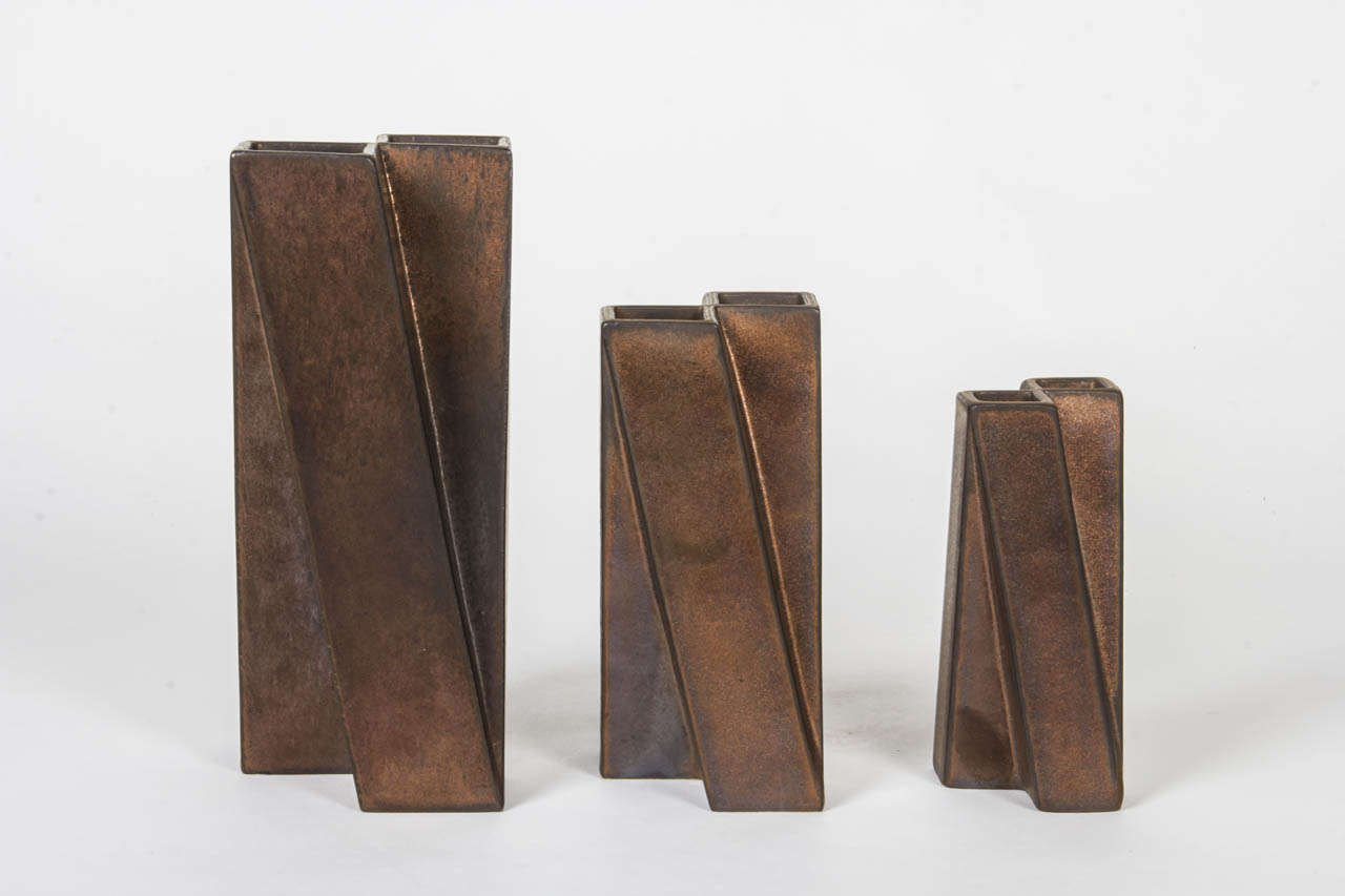Jan Van Der Vaart, Dutch Avant-Garde Pottery Three Squared Tubular ...