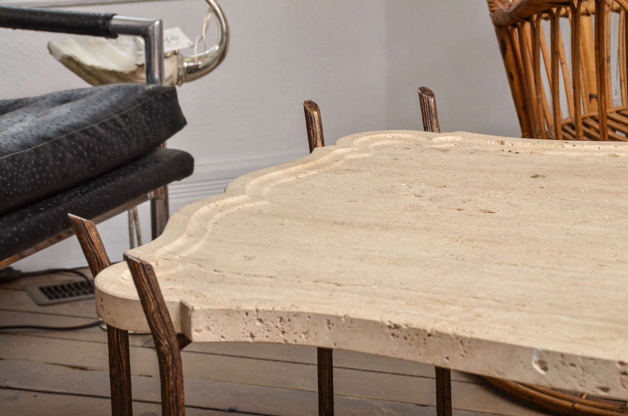 Faux-Bois Iron Base Limestone Top Coffee Table with Scalloped Edge at ...