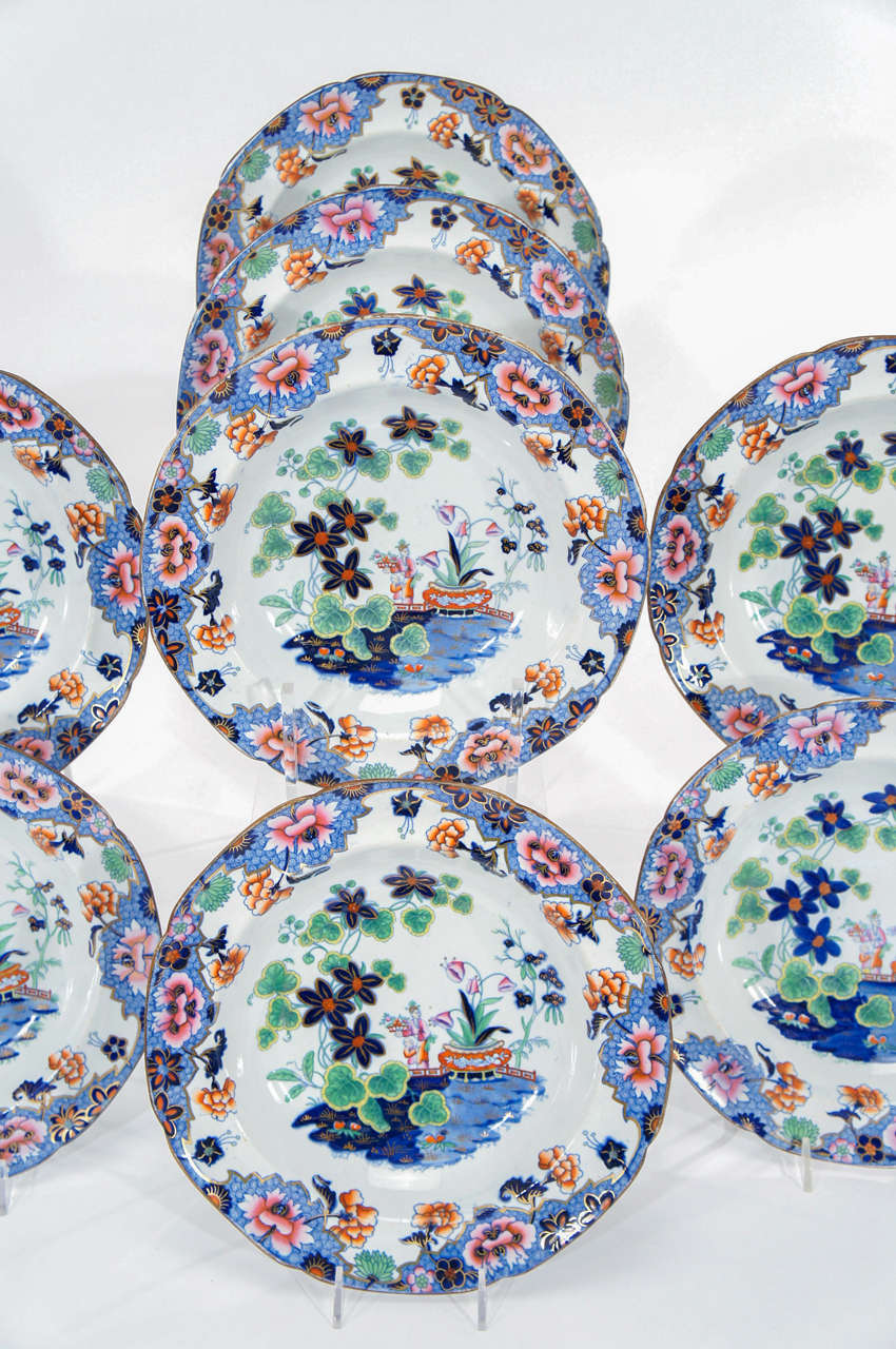 12 Spode New Stone 19th C. Polychrome Enamel Rimmed Soup Bowls For Sale ...