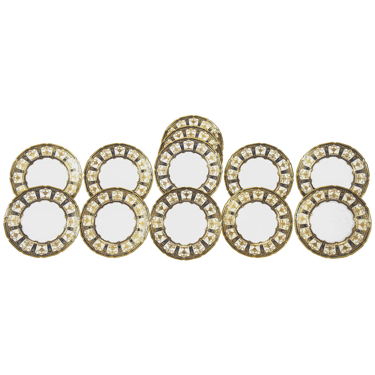 12 Royal Doulton "Powder Blue" W/ Raised Gold Dinner Plates For Sale at ...