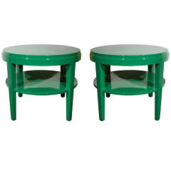 Pair of Classic Round Side Tables in Rich Green Lacquer at 1stDibs