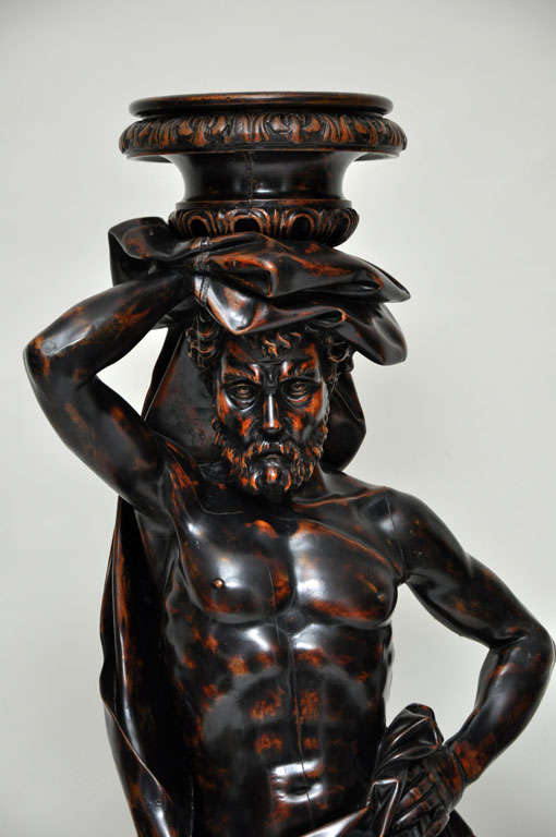 Venetian Hand Carved Almost Life-size Figural Torchere For Sale at 1stDibs