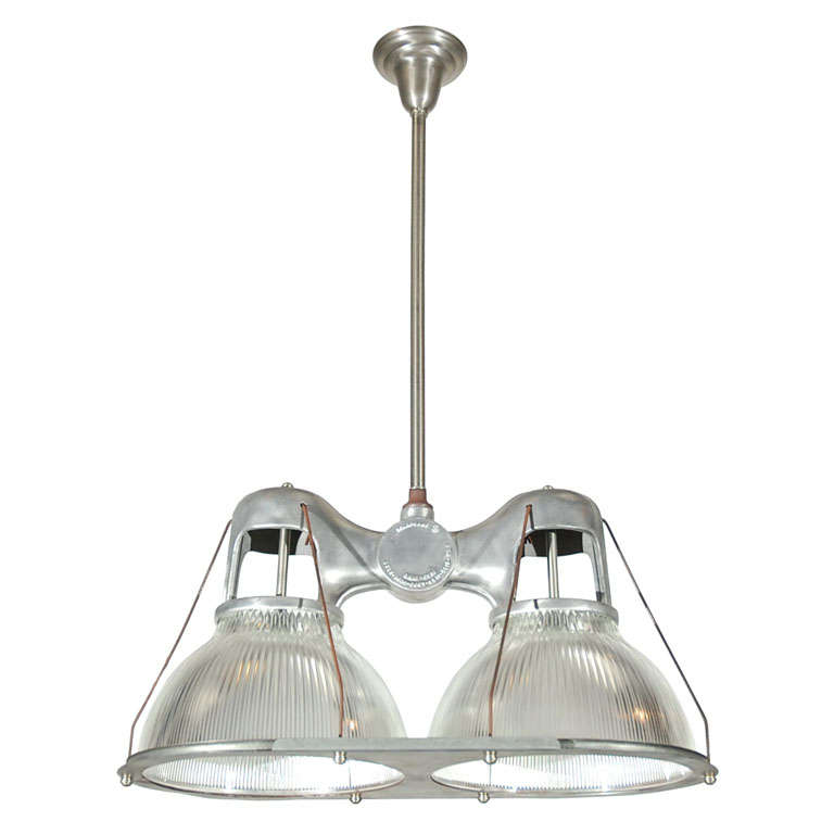 Vintage Holophane Hanging Double Light Fixture at 1stDibs