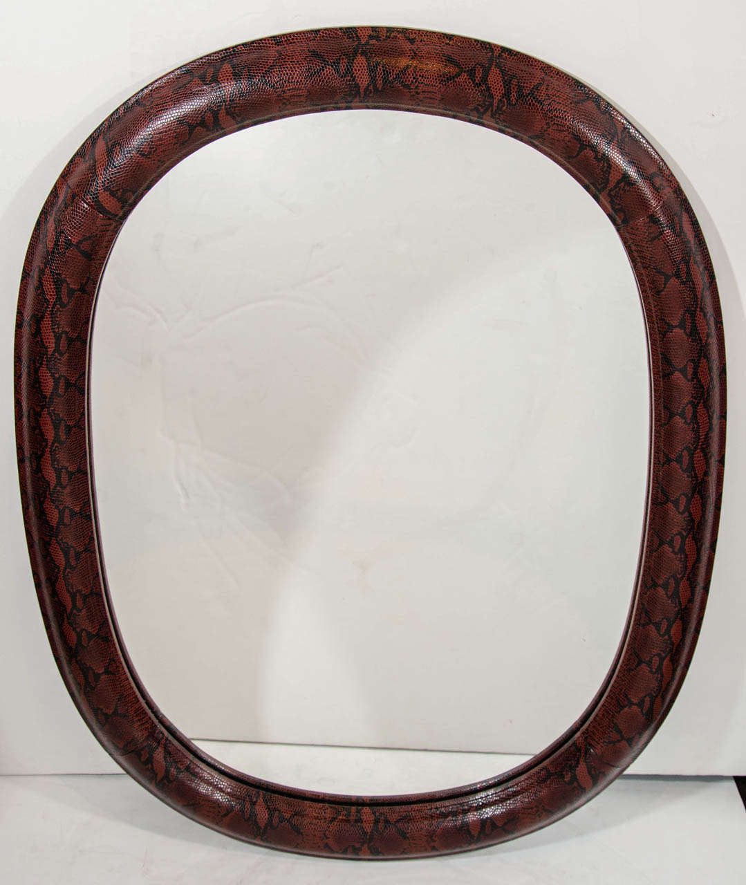 Mid-Century Modern Red Snakeskin Mirror in Embossed Leather at 1stDibs