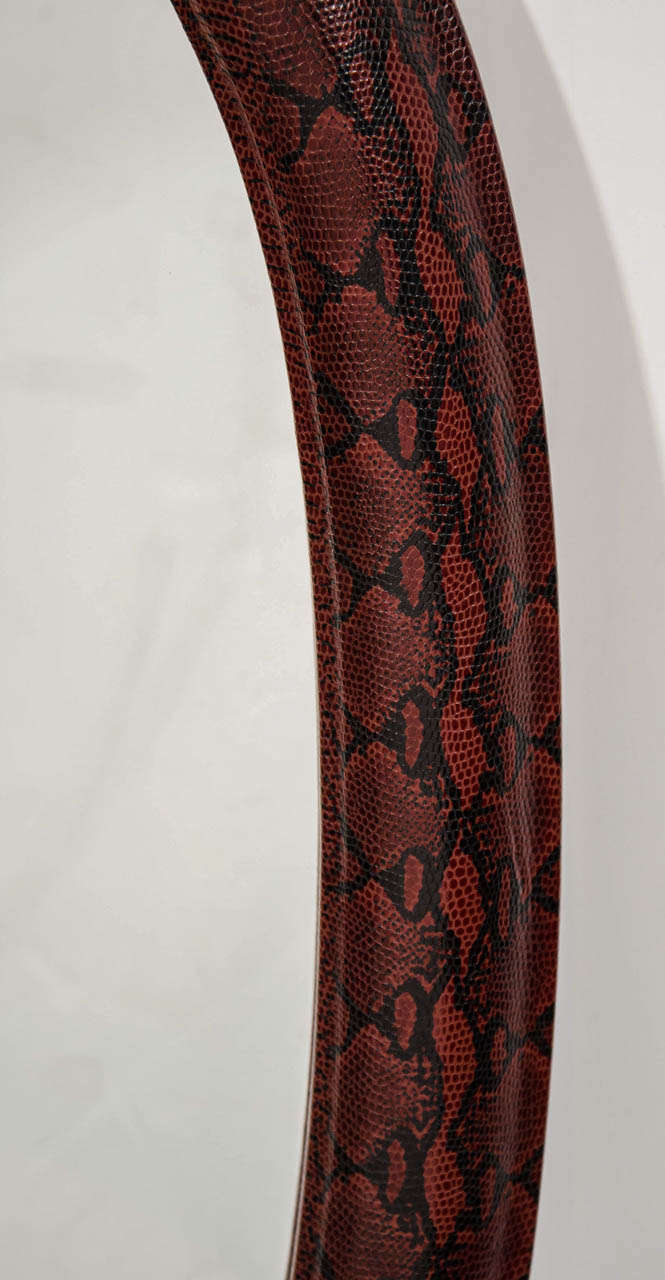 Mid-Century Modern Red Snakeskin Mirror in Embossed Leather at 1stDibs
