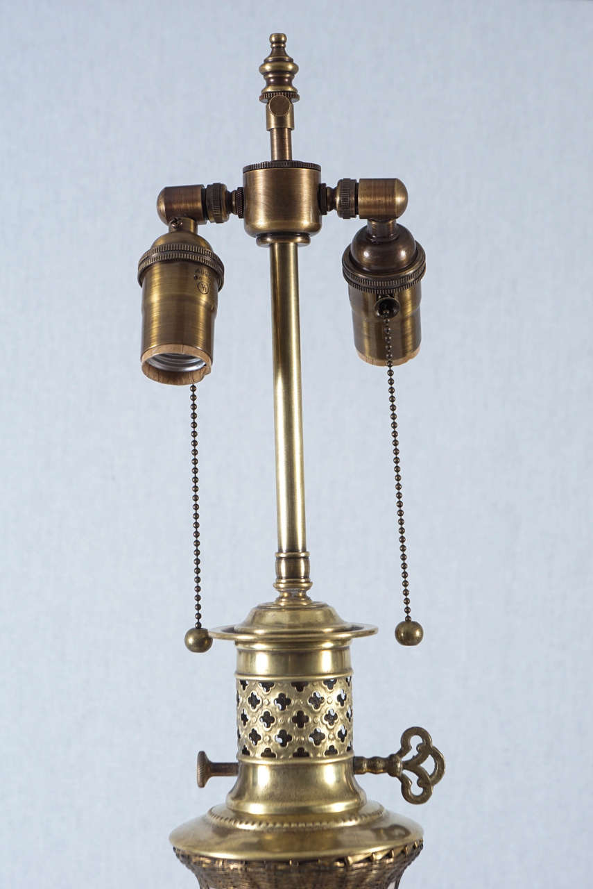 French Brass Wire Wrapped Porcelain Vases Mounted as Oil Lamps at 1stDibs