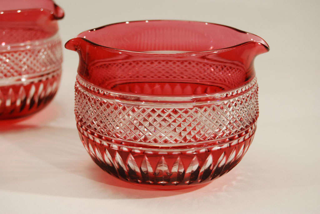 Set of 12 Cranberry Overlay Cut To Clear Crystal Wine Rinsers at 1stDibs