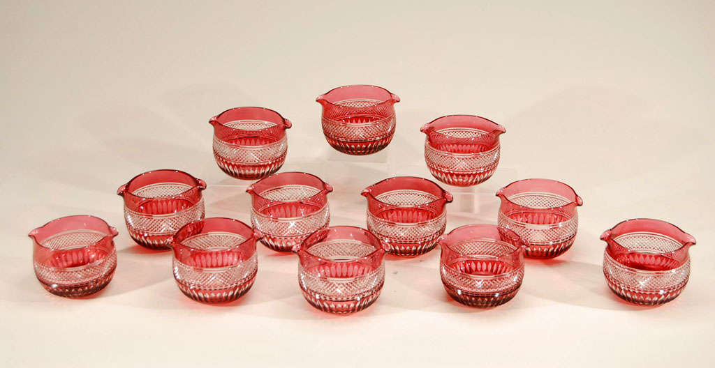Set of 12 Cranberry Overlay Cut To Clear Crystal Wine Rinsers at 1stDibs