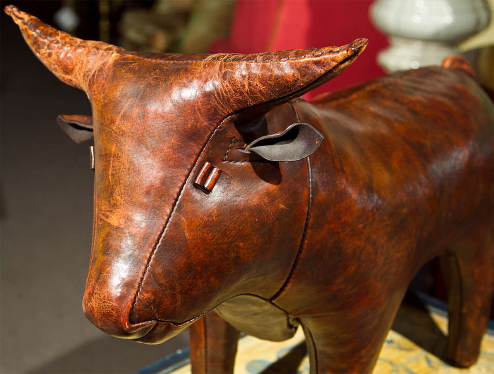 English Vintage Leather Bull at 1stDibs | leather bull footstool