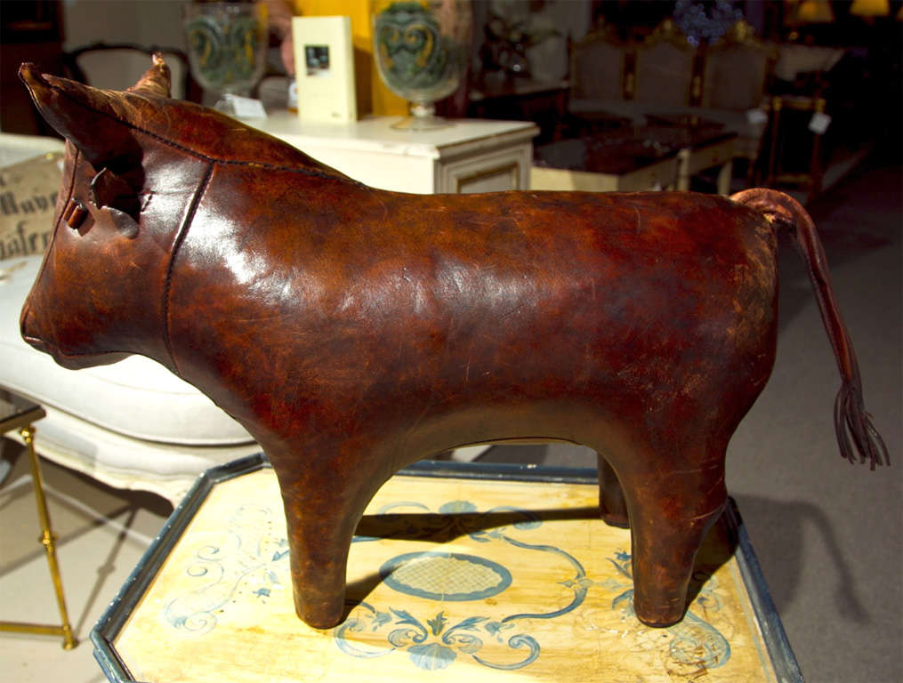 English Vintage Leather Bull at 1stDibs | leather bull footstool