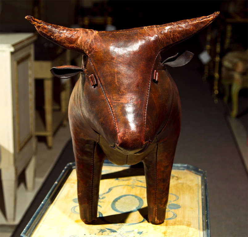 English Vintage Leather Bull at 1stDibs | leather bull footstool